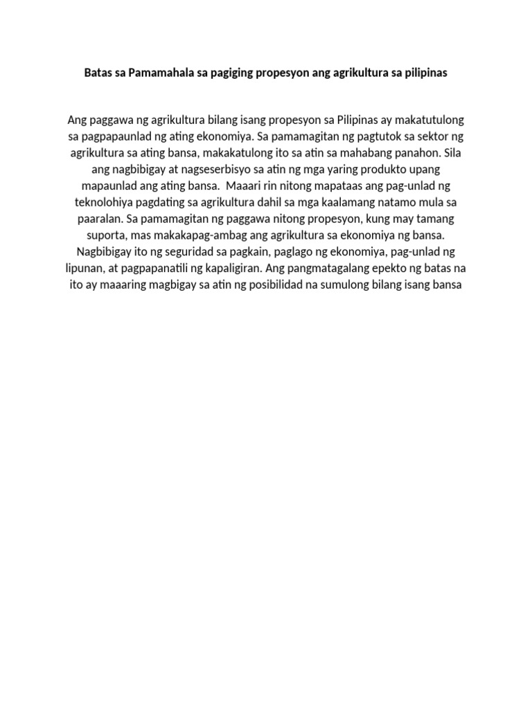 Batas Sa Pamamahala Sa Pagiging Propesyon Ang Agrikultura Sa Pilipinas ...