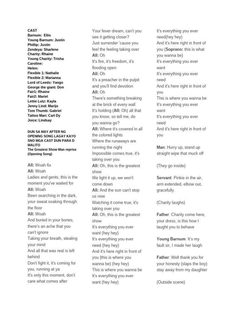 The Greatest Showman Script | PDF