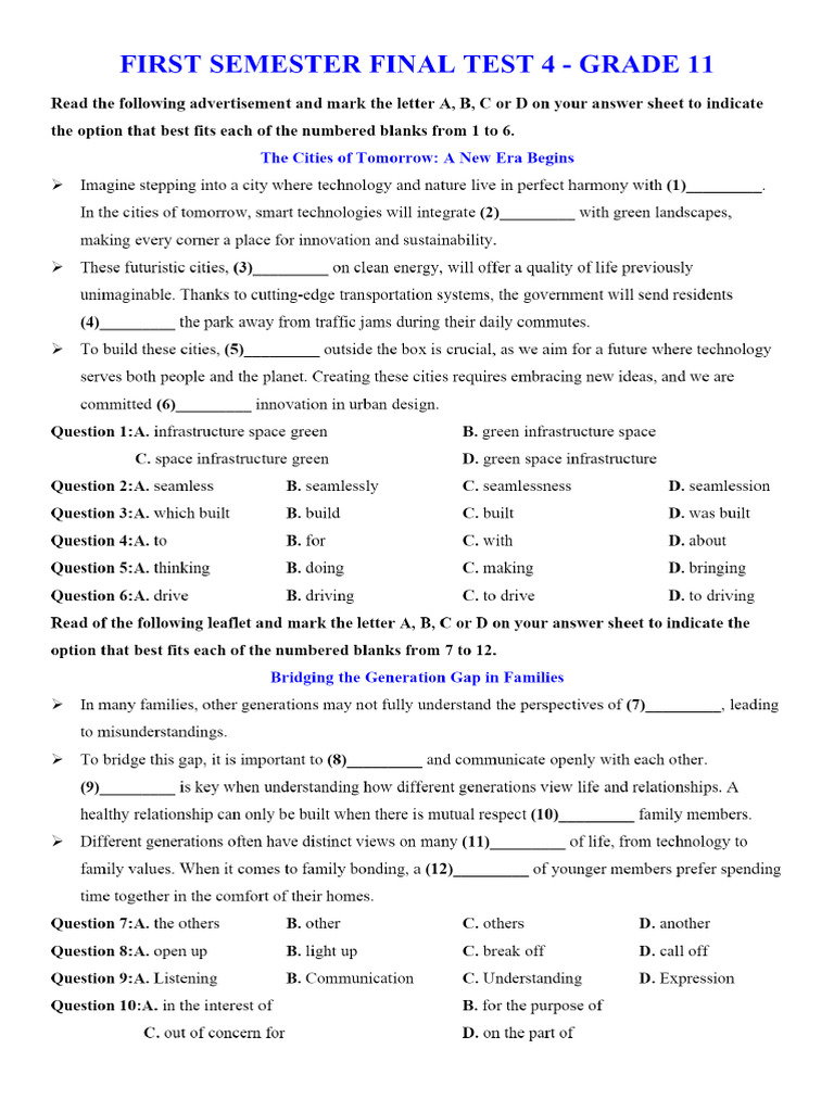 First Semester Final Exam TEST 4 - GRADE 11 - HS._pdf.urlgd.com | PDF