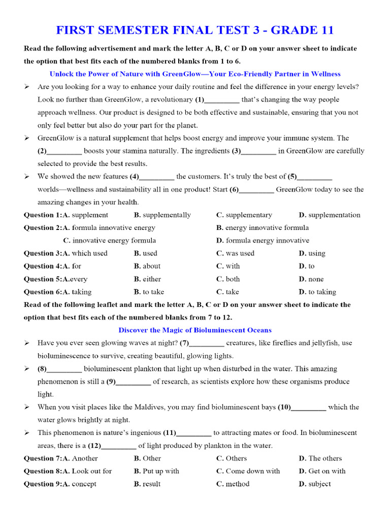 First Semester Final Exam TEST 3 - GRADE 11 - HS._pdf.Urlgd.com (1) | PDF
