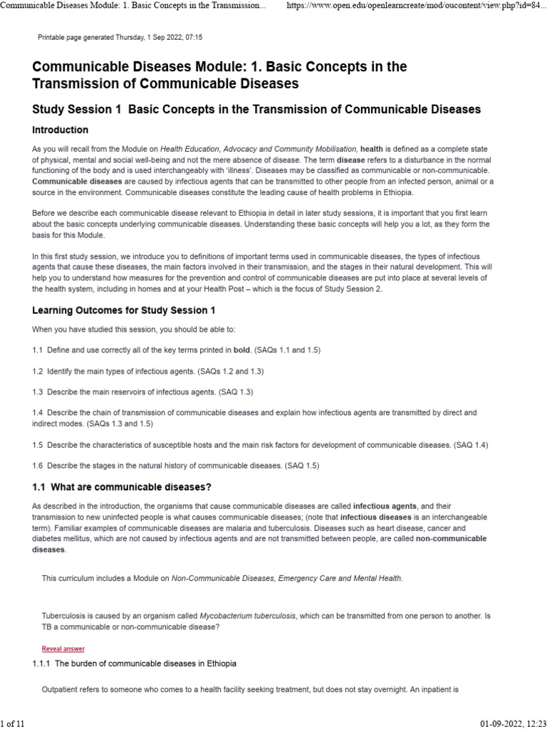 Communicable Diseases Module 1. Basic Concepts in The Transmission of Communicable Diseases View ...