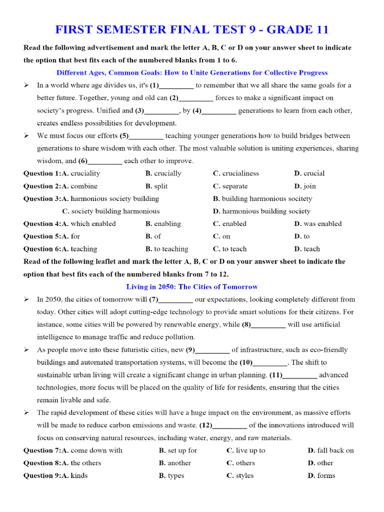 First Semester Final Exam TEST 9 - GRADE 11 - HS._pdf.urlgd.com | PDF