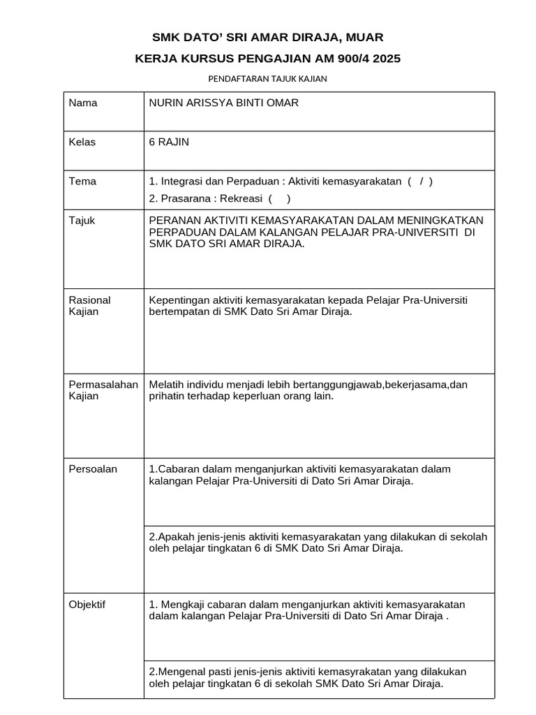 2025 - Borang Pendaftaran Tajuk Kk (2) | PDF