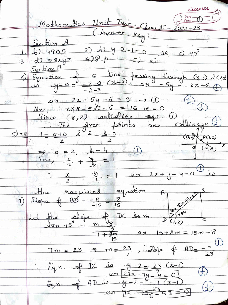 S6 Math UT Answer Key | PDF