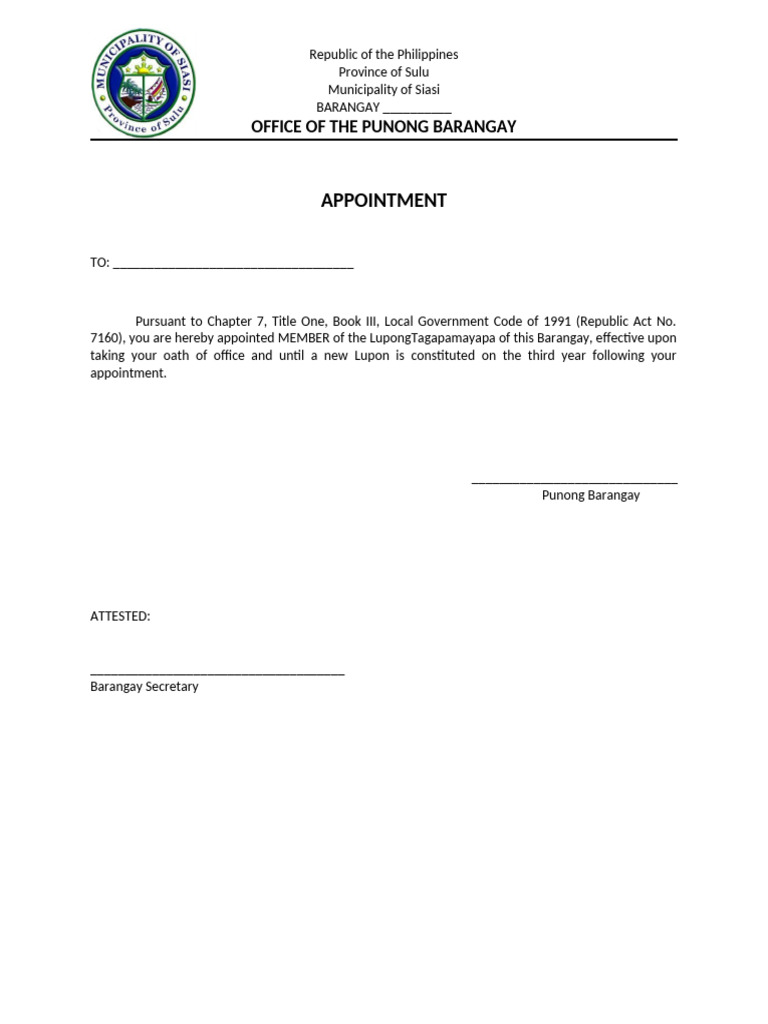 Appointment Lupon | PDF