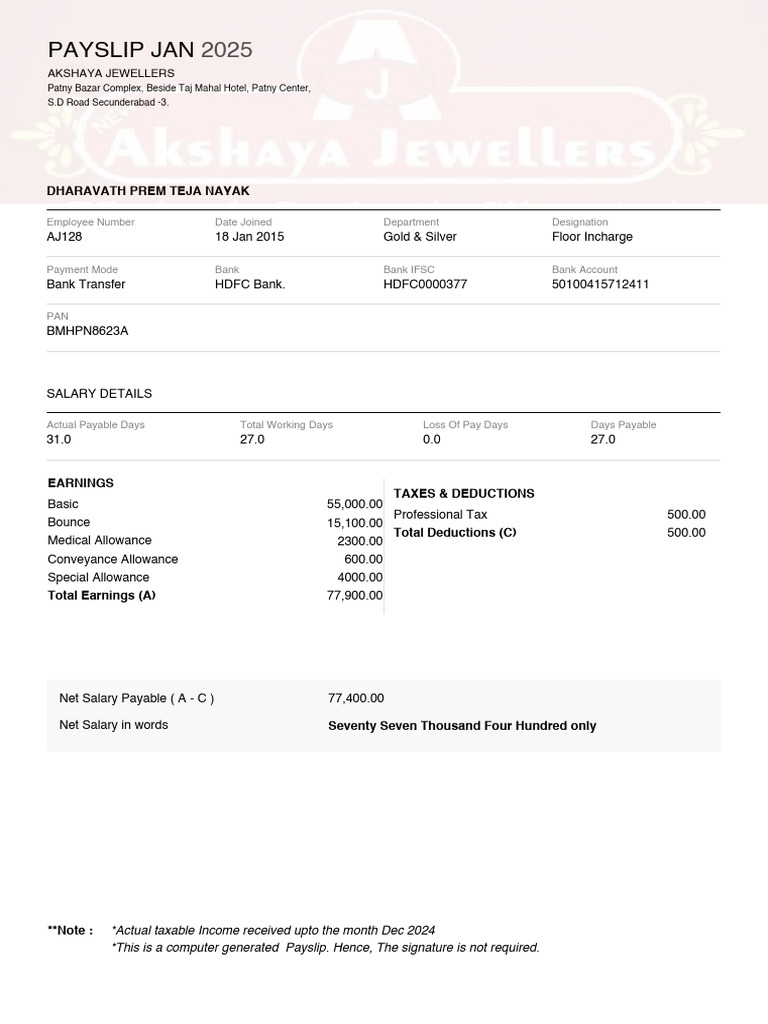 Payslip - Jan-2024 PDF | PDF