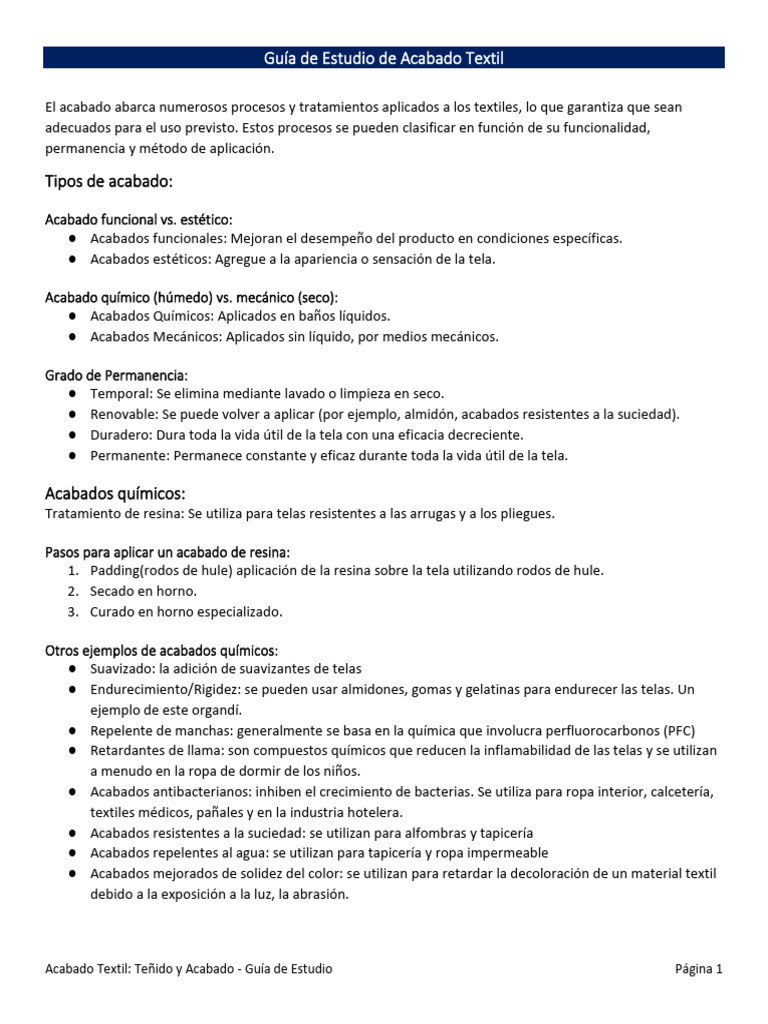 Guía de Estudio de Acabado Textil | PDF | Textiles | Materiales