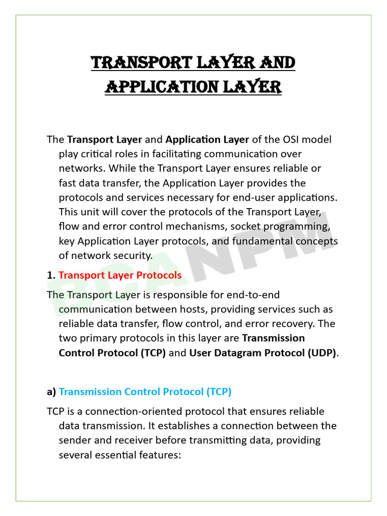 4-Transport Layer and Application Layer | PDF | Transmission Control Protocol | Port (Computer ...