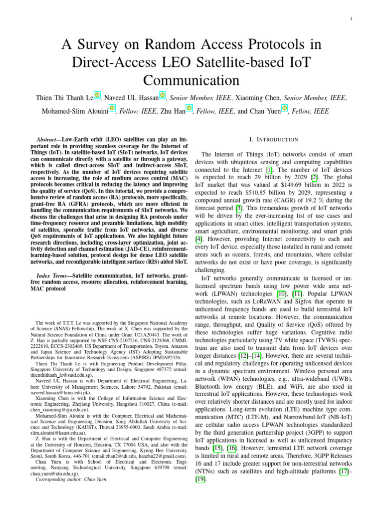 A Survey On Random Access Protocols in Direct-Access LEO Satellite-Based IoT Communication | PDF ...