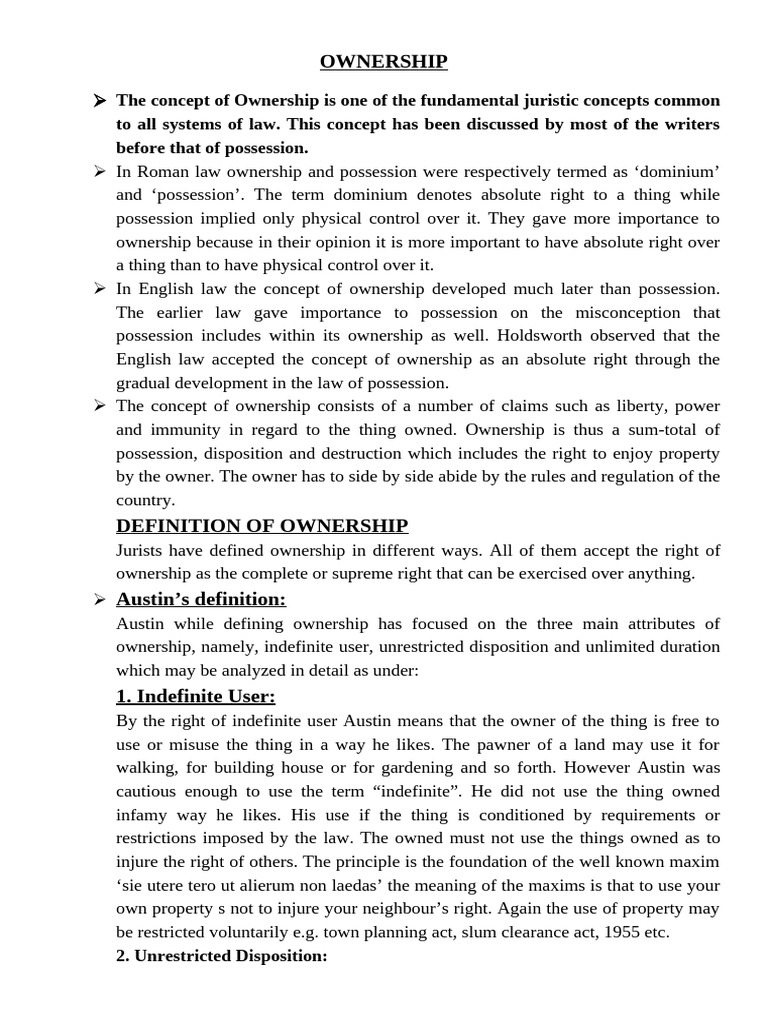 Jurisprudence Notes On Ownership | PDF | Ownership | Concurrent Estate