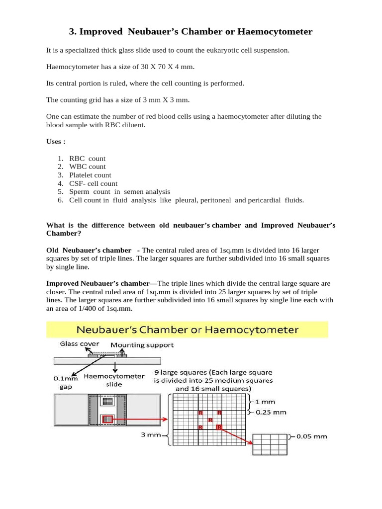 Improved Neubauer Chamber Overview | PDF