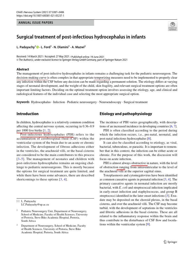 Surgical Treatment of Post Infectious Hydrocephalus in Infants | PDF | Cerebrospinal Fluid ...