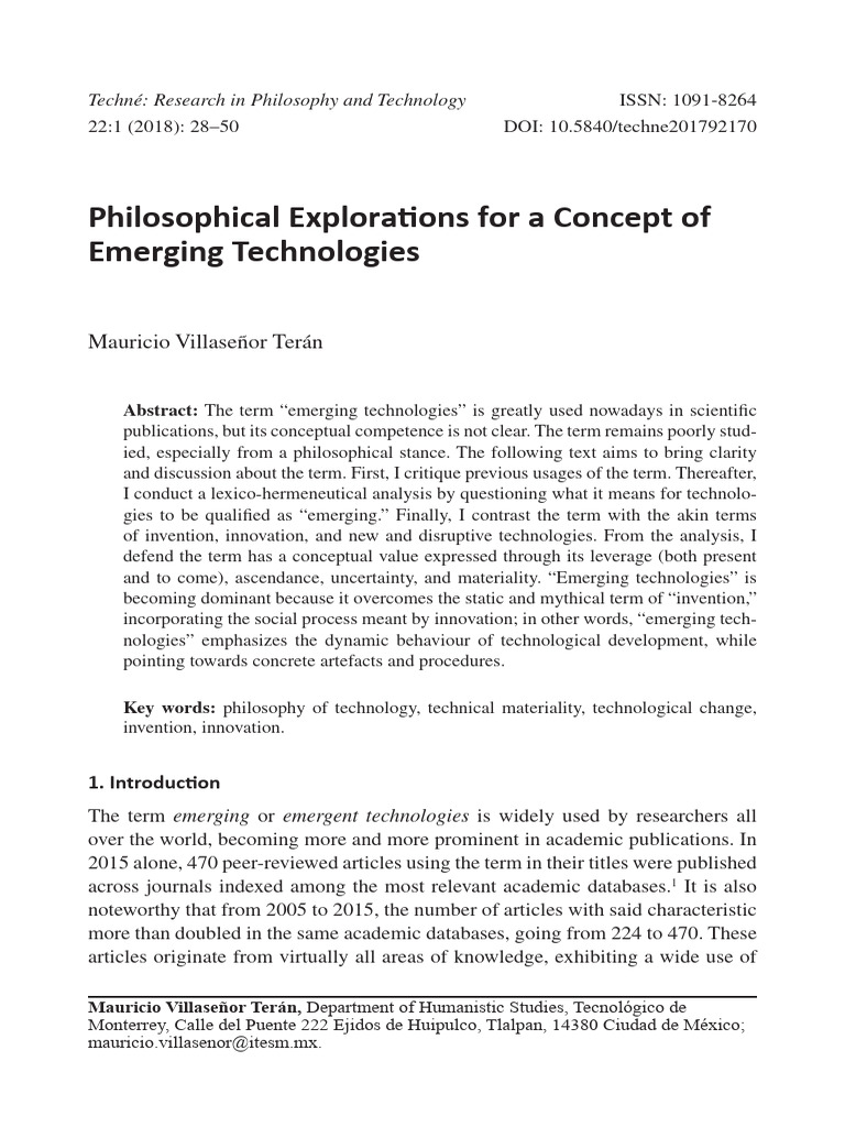 Philosophical Explorations For A Concept of Emerging Technologies | PDF ...