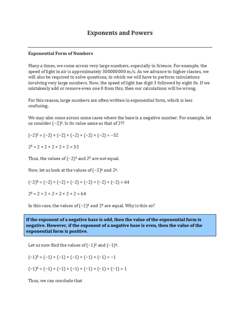 13. EXPONENTS AND POWERS | PDF | Exponentiation | Division (Mathematics)