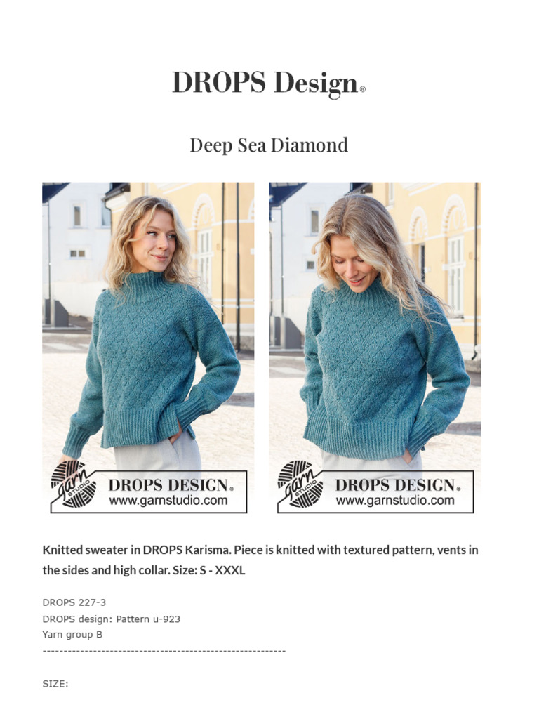 Deep Sea Diamond - Knitted Sweater in DROPS Karisma. Piece Is Knitted ...