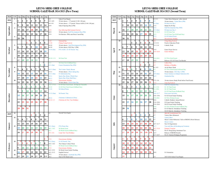 02 (Appendix 附件2) School Calendar 校曆表 2024-2025 (Revised) | PDF | Hong ...