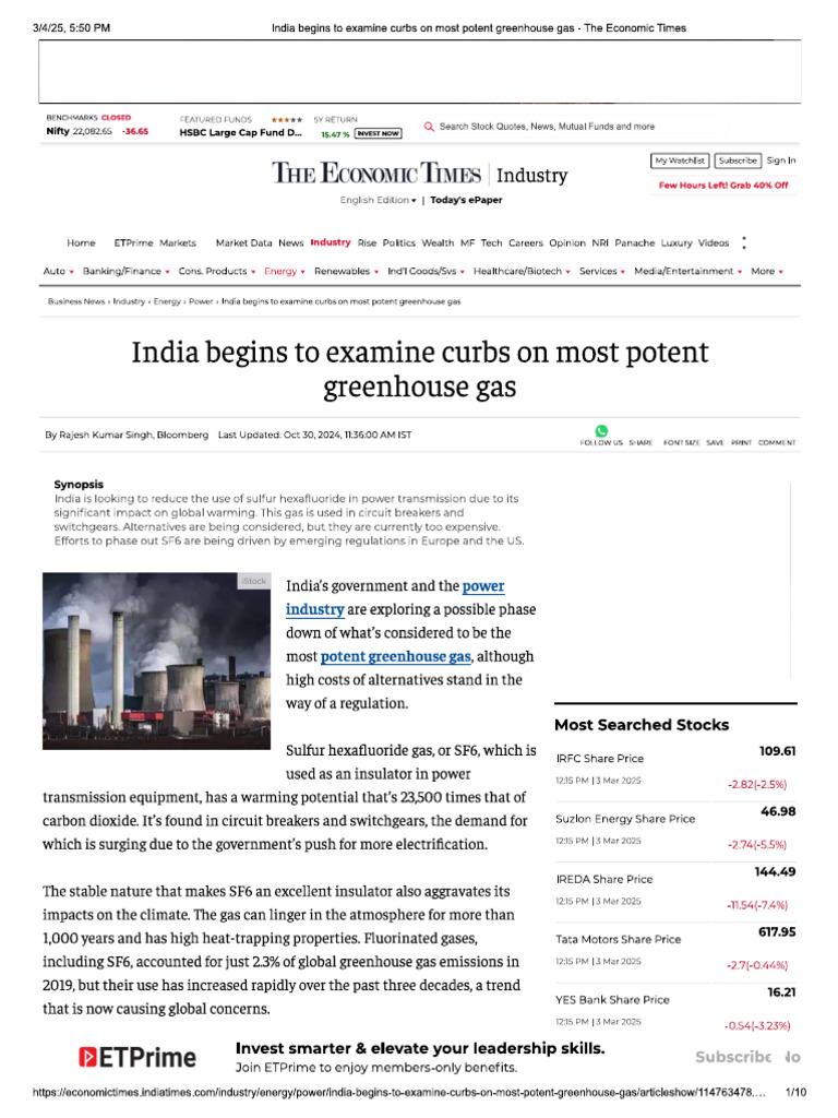 Indian Goverment View For SF6 Gas | PDF