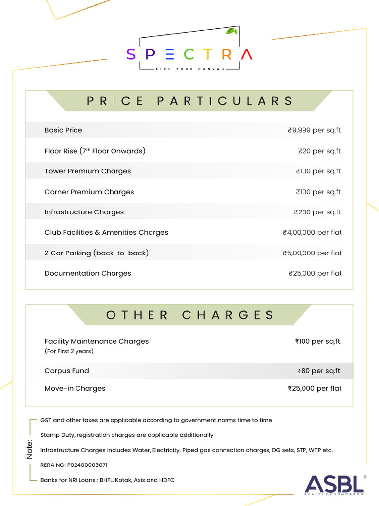 ASBL Spectra Price Sheet | PDF | Buildings And Structures | Payments