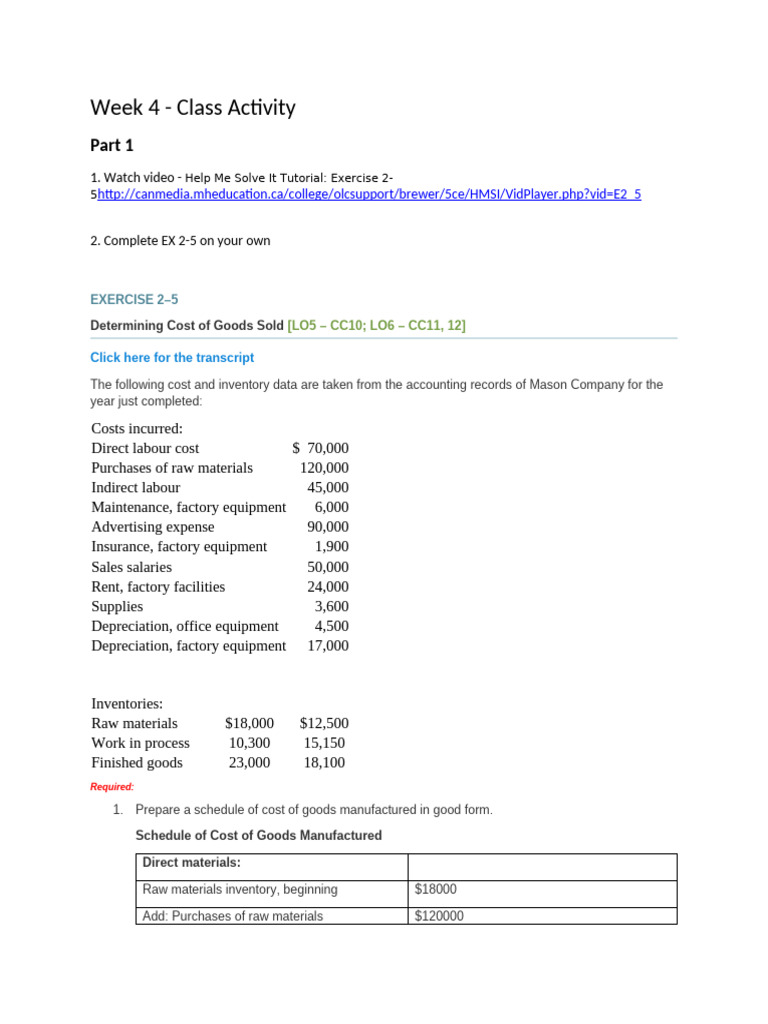 Week 4 - Class Activity | PDF | Cost Of Goods Sold | Cost