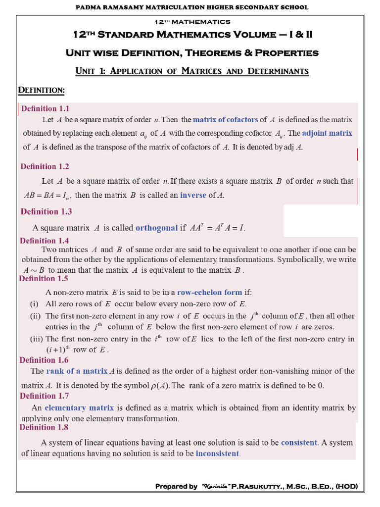 Unitwise Mathematics Definitions & Theorems | PDF | Mathematics ...