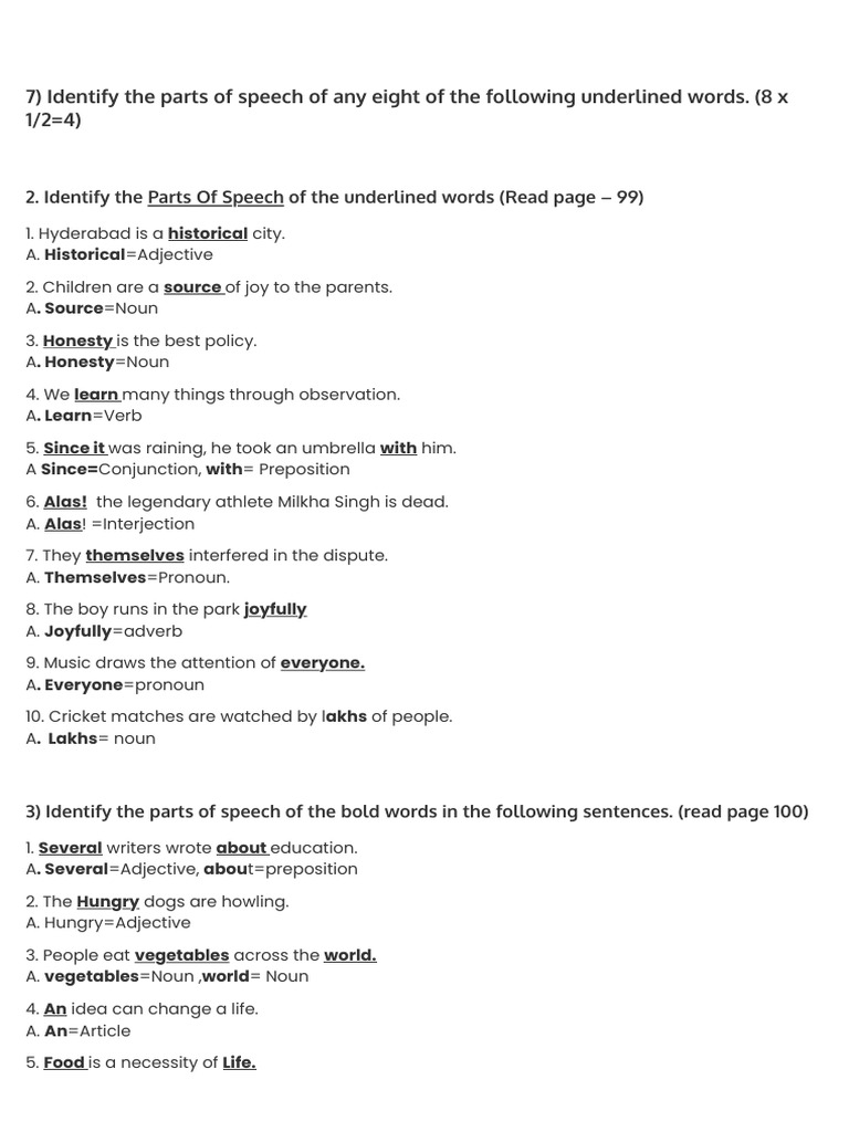 Parts of Speech Grammer Interactive English First Year Intermediate Study Materi | PDF | Part Of ...