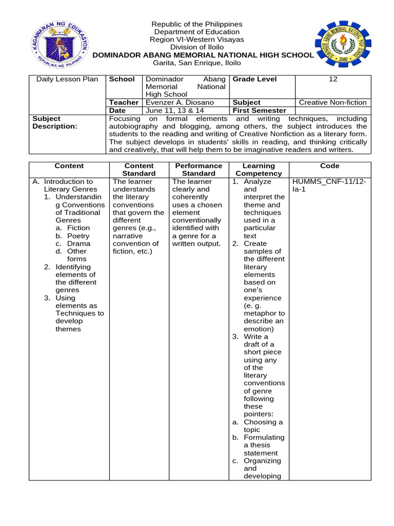 1st Week DLP in Creative Non-Fiction | PDF | Narration | Plot (Narrative)