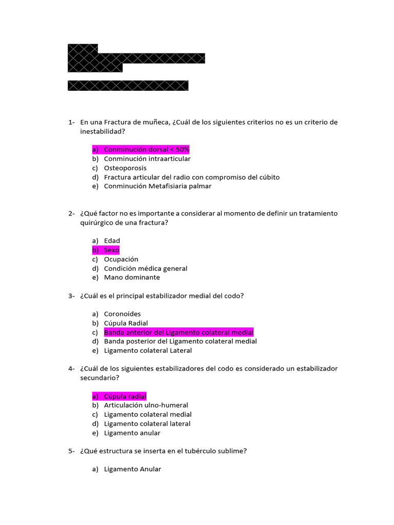 Preguntas Tipo Quizz Traumatología | PDF | Hombro | Rodilla