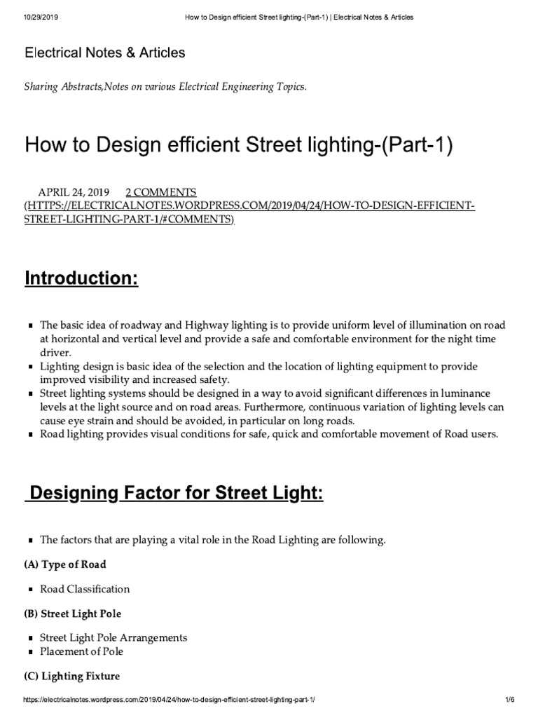 How To Design Efficient Street Lighting - (Part-1) - Electrical Notes ...