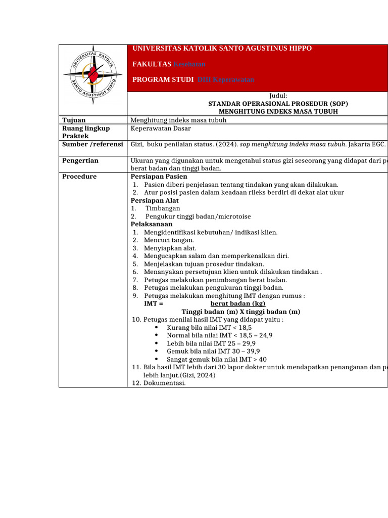 SOP MENGHITUNG IMT | PDF