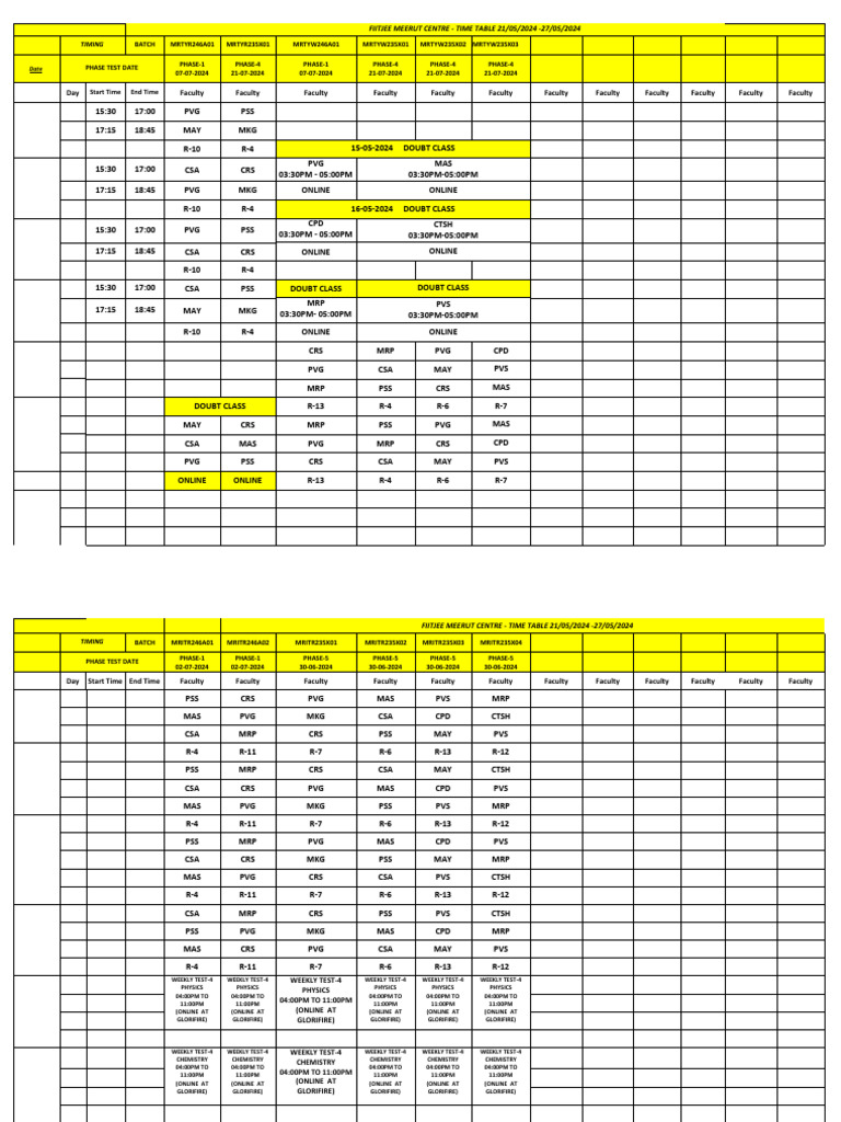 FIITJEE Meerut Time Table Overview | PDF