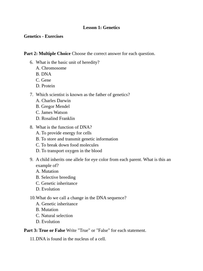 Genetics and Inherited Disorders Quiz | PDF | Genetics | Genetic ...