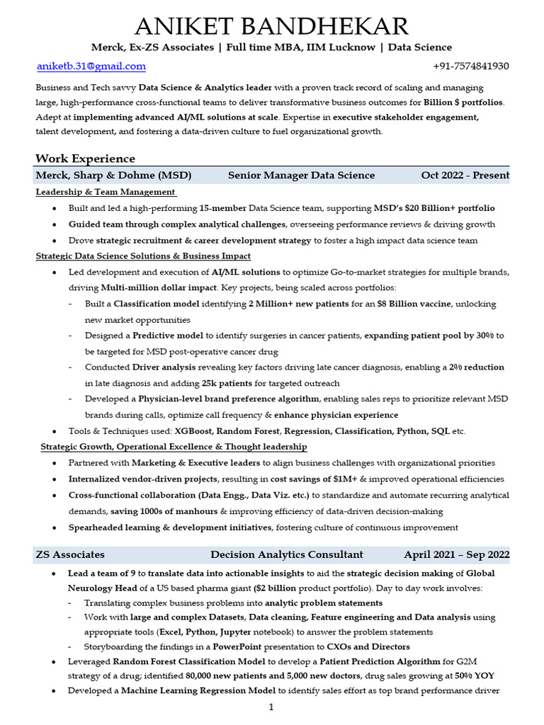 Aniket Bandhekar AIML v5 | PDF | Analytics | Merck & Co.