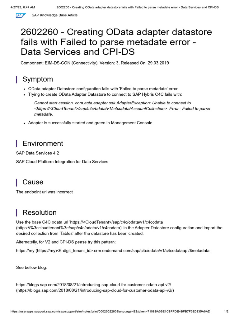Creating OData Adapter Datastore Fails With Failed To Parse Metadate Error - Data Services and ...