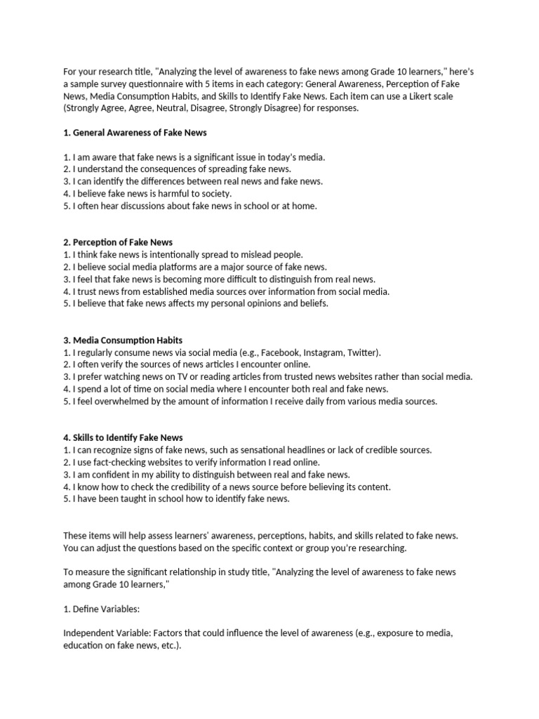 Grade 10 Learners' Fake News Awareness Survey | PDF | Survey ...