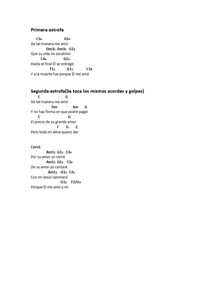 Letra y acordes de "De tal manera me amó" | PDF