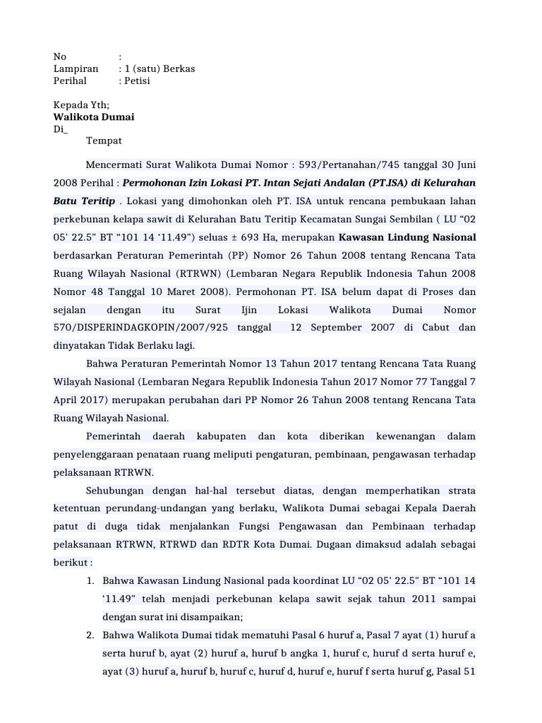 Petisi Walikota Atas PT Isa | PDF