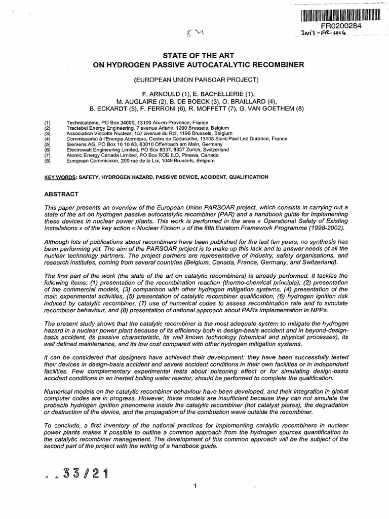 State of The Art Hydrogen PAR Report | PDF