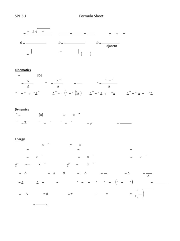 SPH3U Physics Formula Sheet | PDF | Condensed Matter Physics | Applied And Interdisciplinary Physics