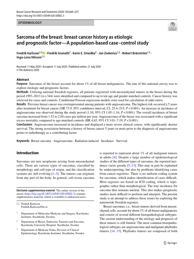 Sarcoma of The Breast - Breast Cancer History As Etiologic and ...