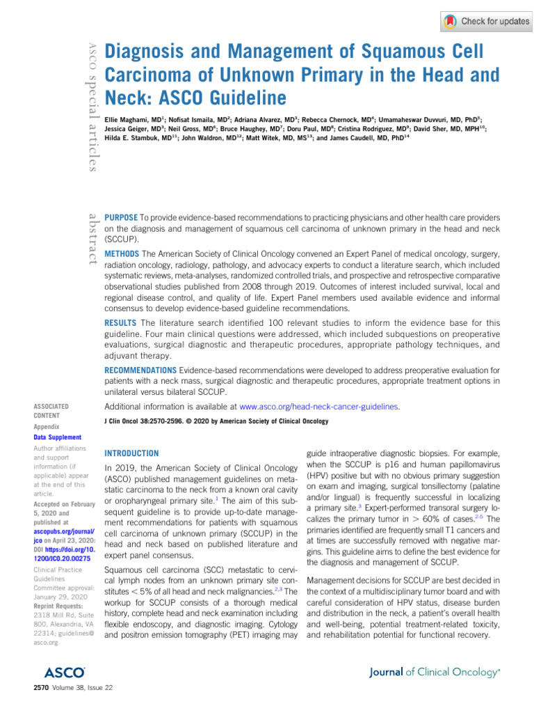 Maghami Et Al 2020 Diagnosis and Management of Squamous Cell Carcinoma of Unknown Primary in the ...