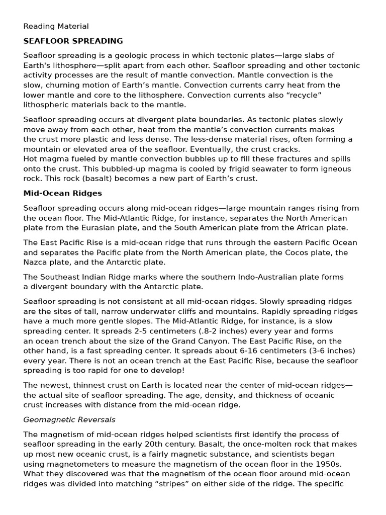 Reading Seafloor Spreading | PDF | Plate Tectonics | Crust (Geology)
