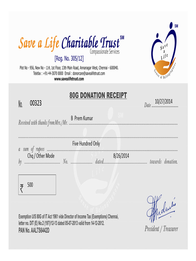 80 G Receipt - 00323 - Prem Kumar | PDF