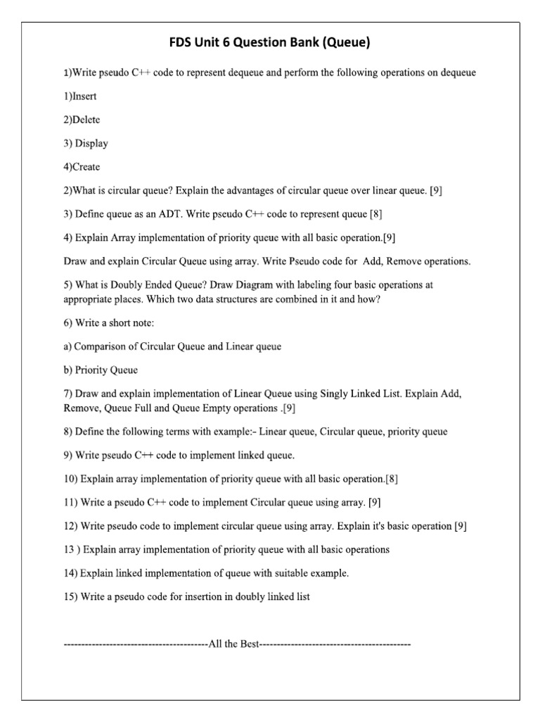 Unit6 Question Bank FDS | PDF