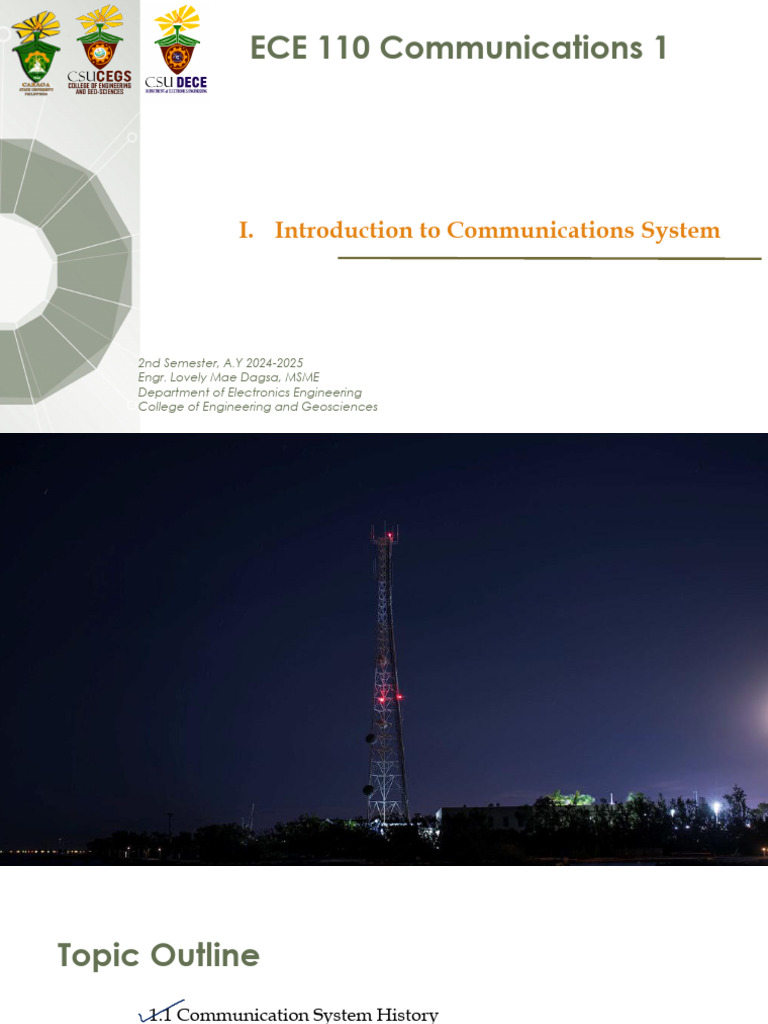 Chapter 1 Intro to ComSys | PDF | Communications System | Transmission Medium
