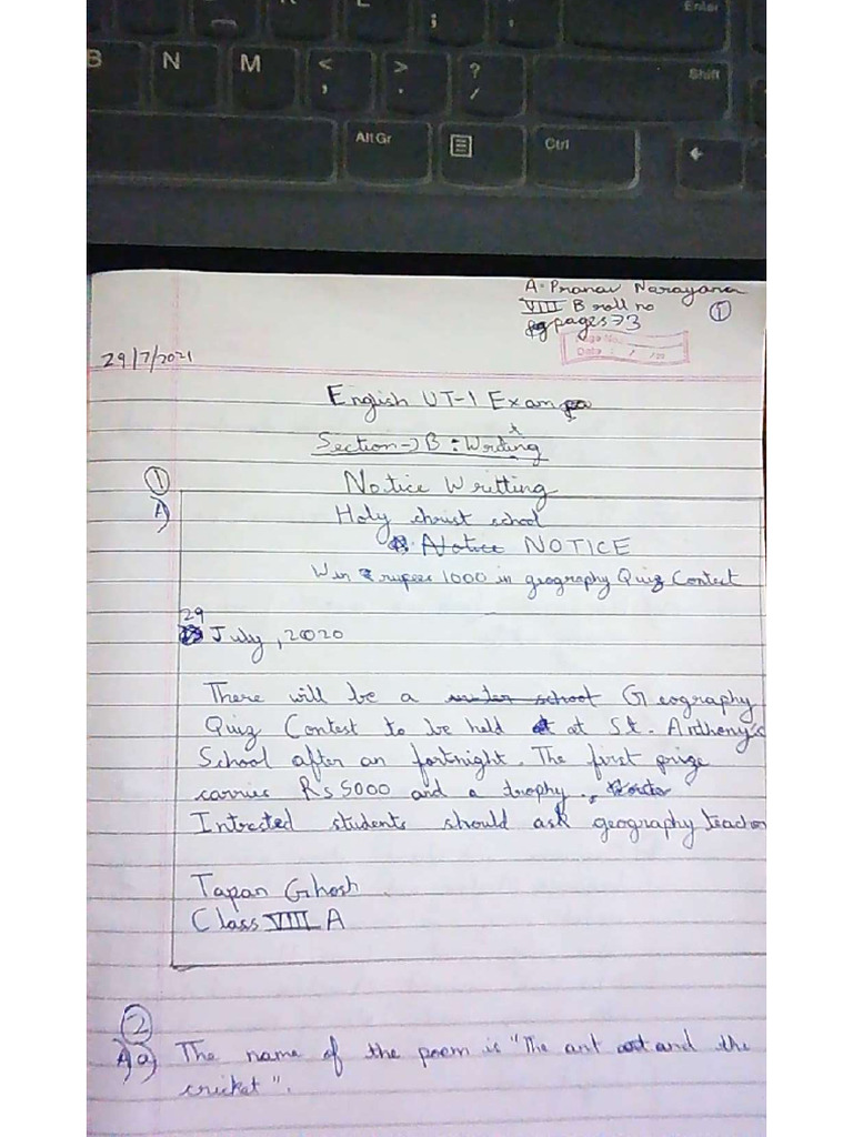 English UT-1 Exam Paper | PDF
