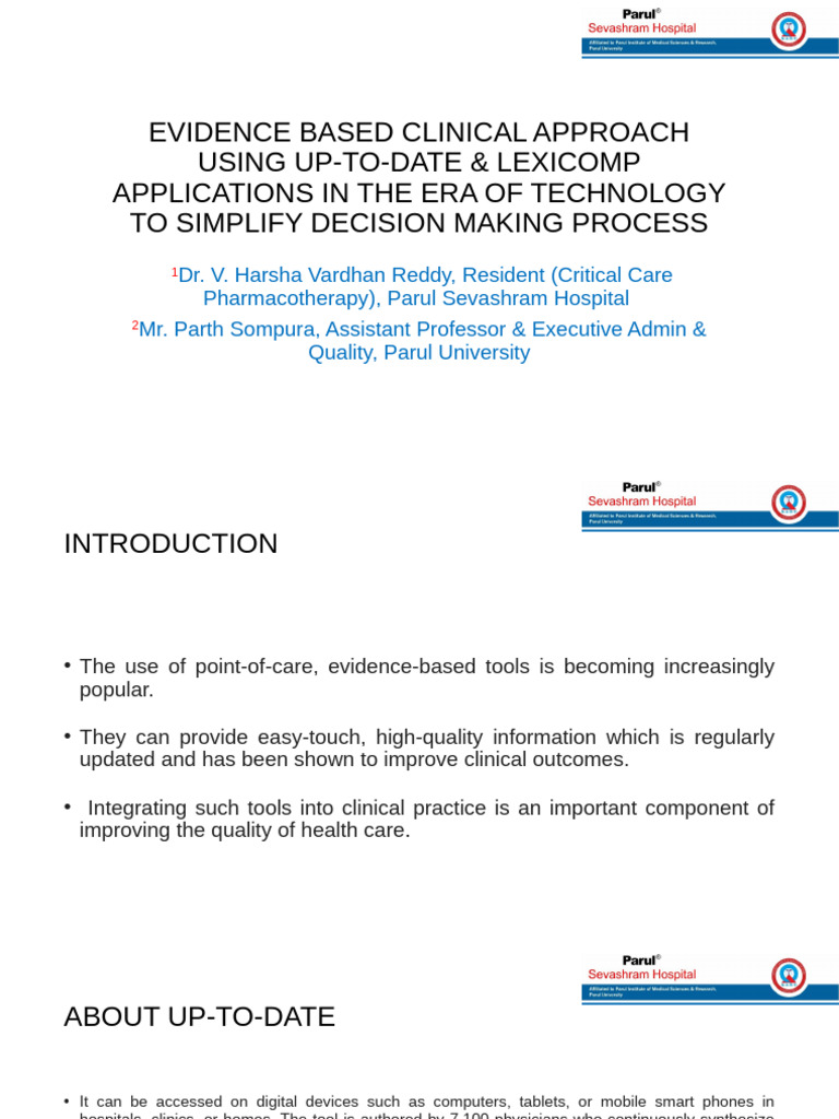 Dr. Harsha - Evidence Based Clinical Approach Using Up-To-date & Lexicomp | PDF | Evidence Based ...