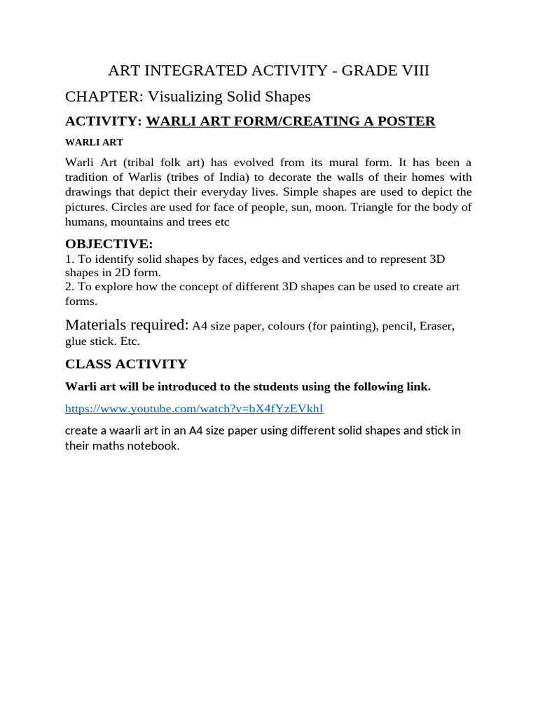 Warli Art: Integrating Shapes in Grade VIII | PDF