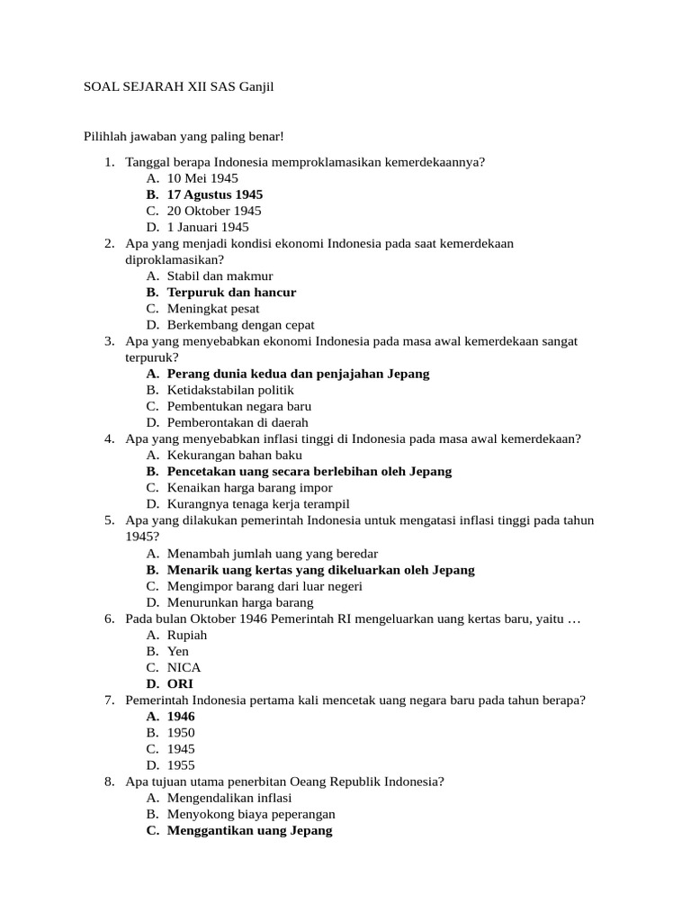 SOAL SEJARAH XII SAS Ganjil | PDF