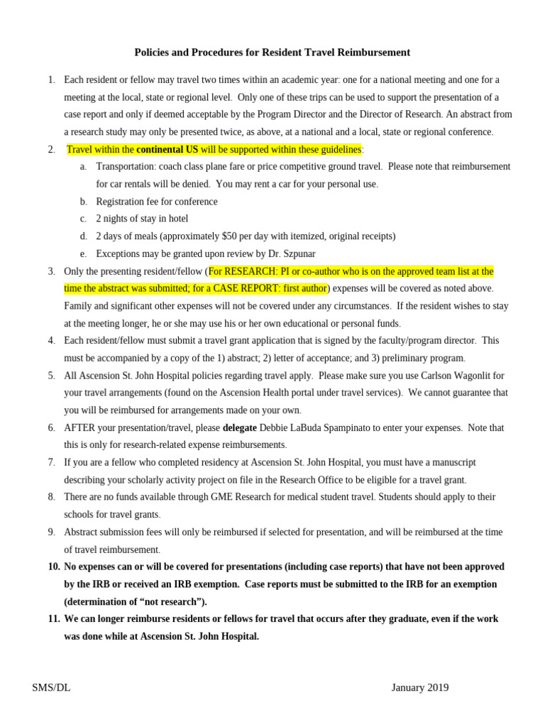 Resident Travel Reimbursement Guidelines | PDF
