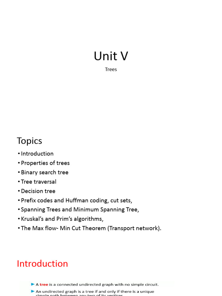 Unit V-Trees.pptx | PDF | Vertex (Graph Theory) | Applied Mathematics